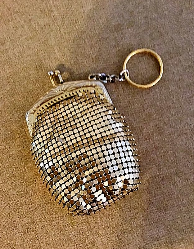 Vintage 1960's Gold Metal Mesh Coin Purse-Key Chain