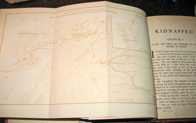 KIDNAPPED Vintage Scottish Pirate Book 1917 Leather Binding Maps Robert ...