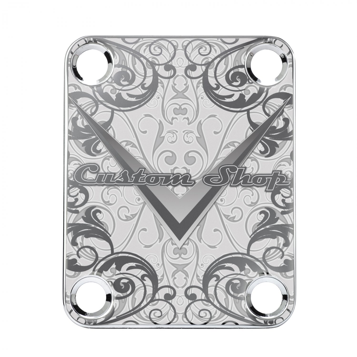 Engraved Guitar Joint/Heel Neck Plate, Chrome (Standard 4 Bolt) Damask ...