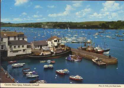 Customs House Quay, Falmouth, Cornwall postcard John Hinde 1995 Boats