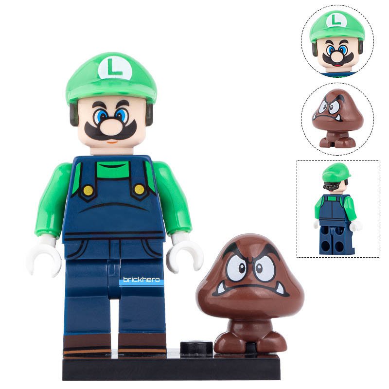 LEGO Compatible Mario Bros Luigi with Goomba Custom Printed Minifigure ...