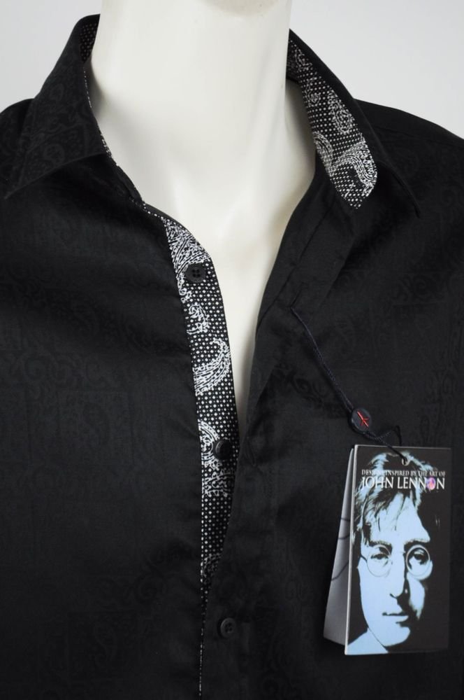 John Lennon Dress Shirt Black Jacquard and Paisley English Laundry, L ...