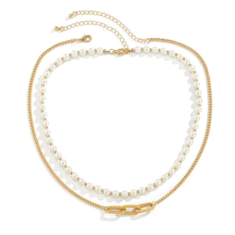 Pearl Necklace Link Chain Set