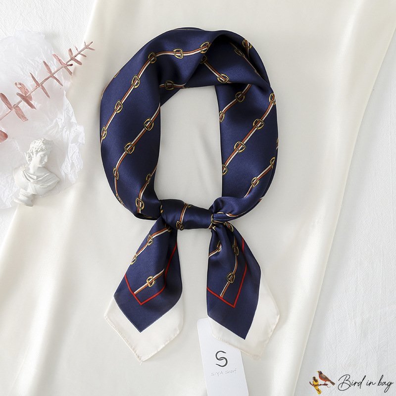 Silk scarf female simple printing small square scarf fashion simulation ...