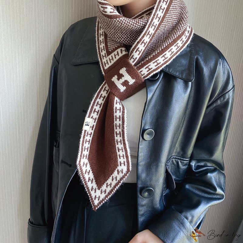 New cross small scarf female cross ear scarf retro literary knitting ...
