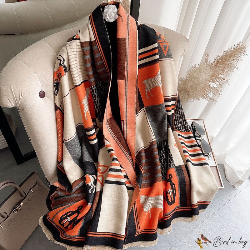 Plaid horse scarf female new sweet imitation cashmere scarf winter ...