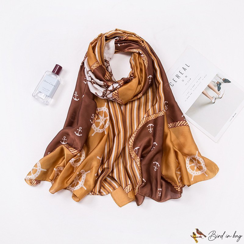 New simulation of silk satin long scarf new green fresh wind silk scarf ...
