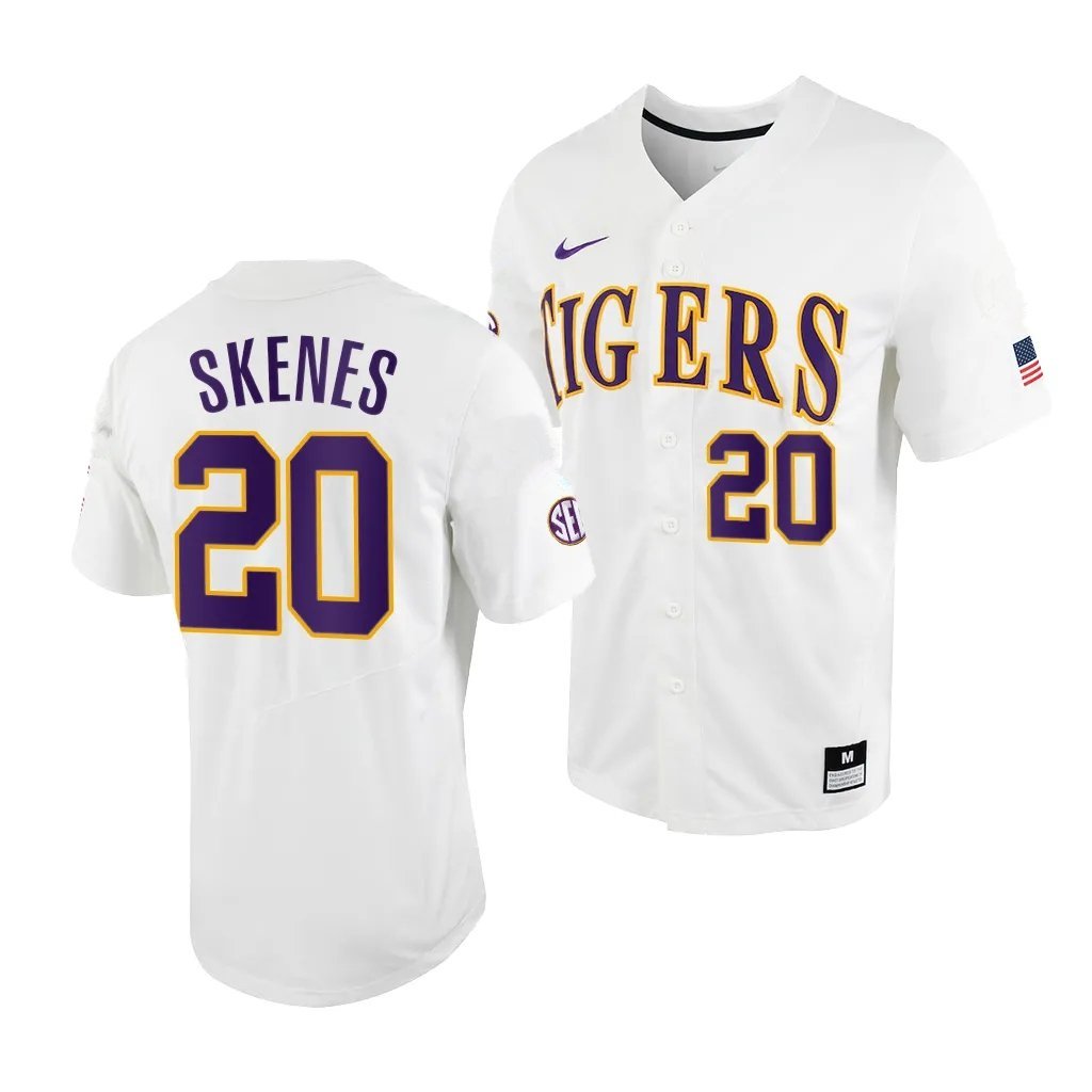 LSU Tigers Paul Skenes White #20 Baseball Jersey