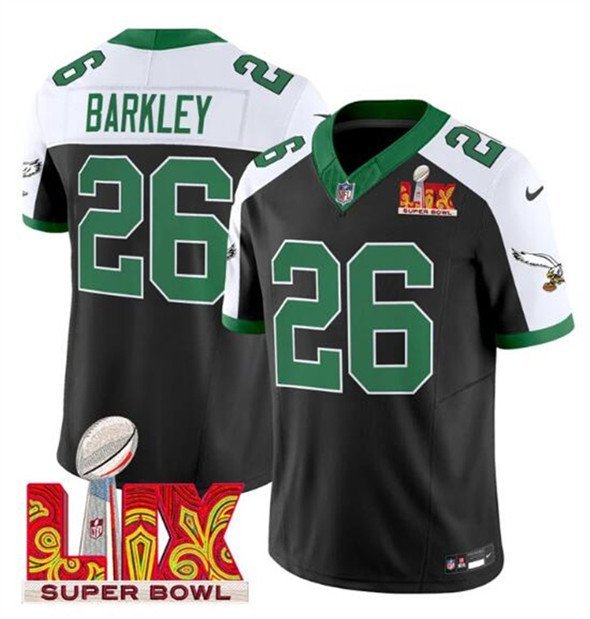 Men's Philadelphia Eagles #26 Saquon Barkley BlackWhite 2025 Super Bowl ...