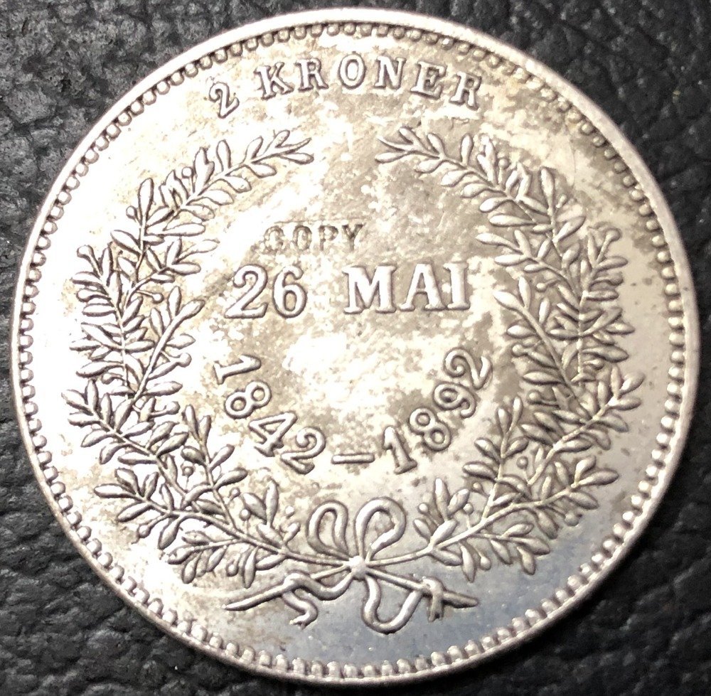 1892 Denmark 2 Kroner-Christian IX-Golden Wedding Silver Plated Copy Coin