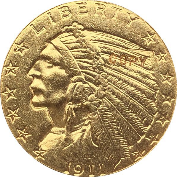 US 1911-D Indian Half Eagle $5 Five Dollars Gold Copy Coin For Collection