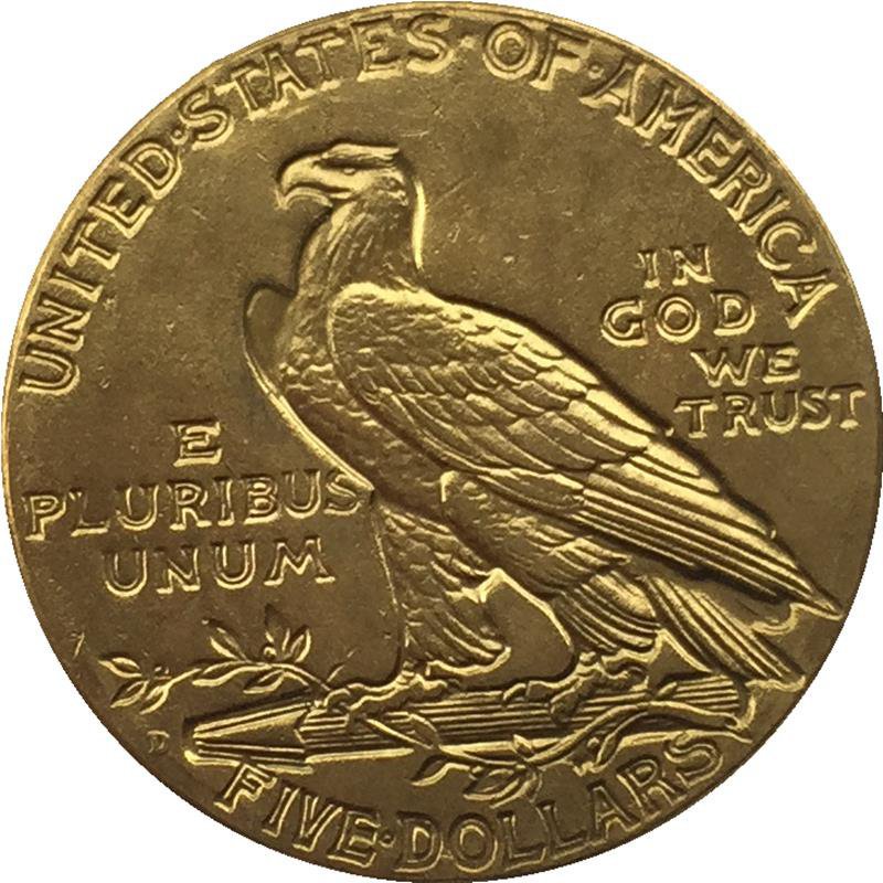 US 1911-D Indian Half Eagle $5 Five Dollars Gold Copy Coin For Collection