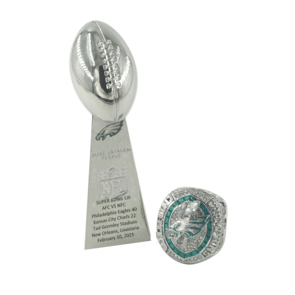 2024 PHILADELPHIA EAGLES Super Bowl Championship Ring and trophy 8-14S