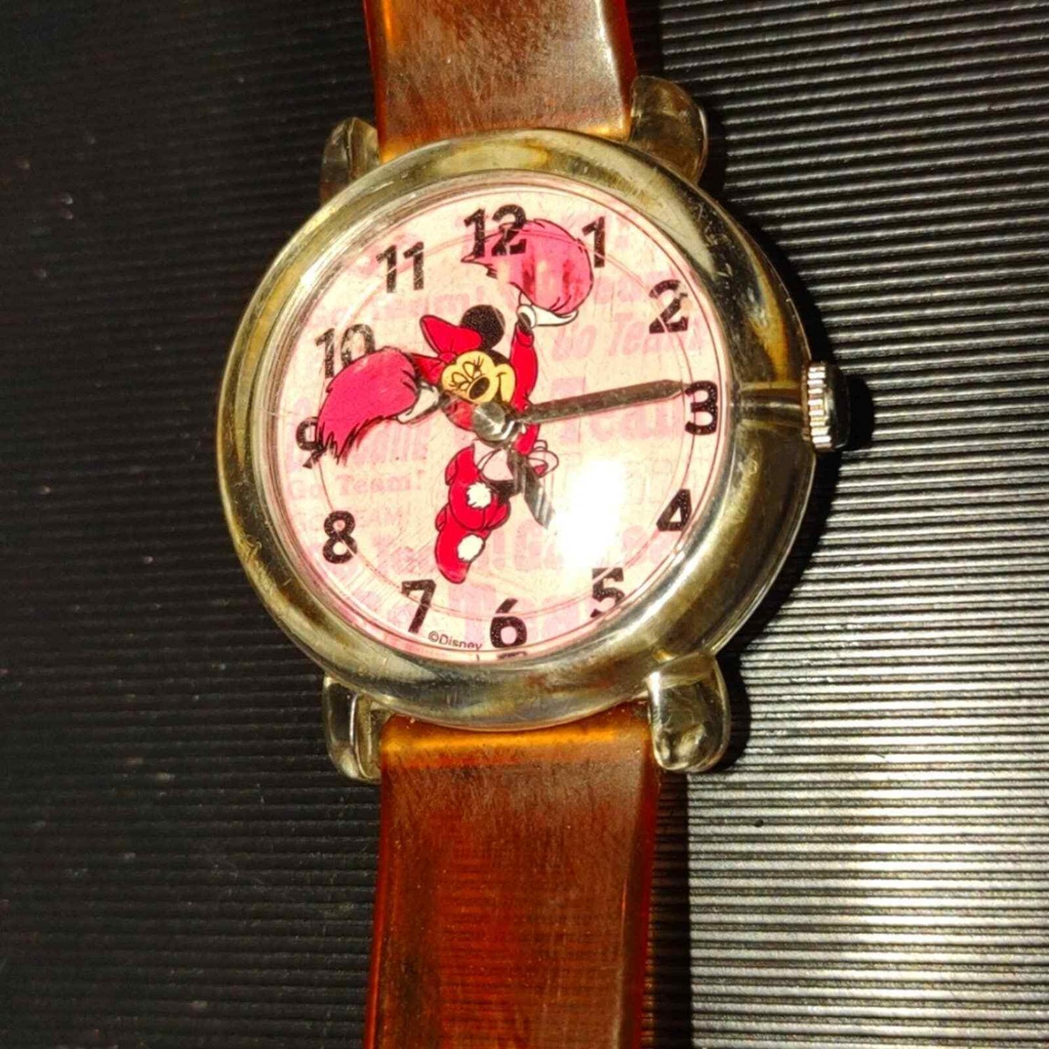 Rare Vintage Spinning Disney Minnie Mouse Watch Small Face Wrist Band ...