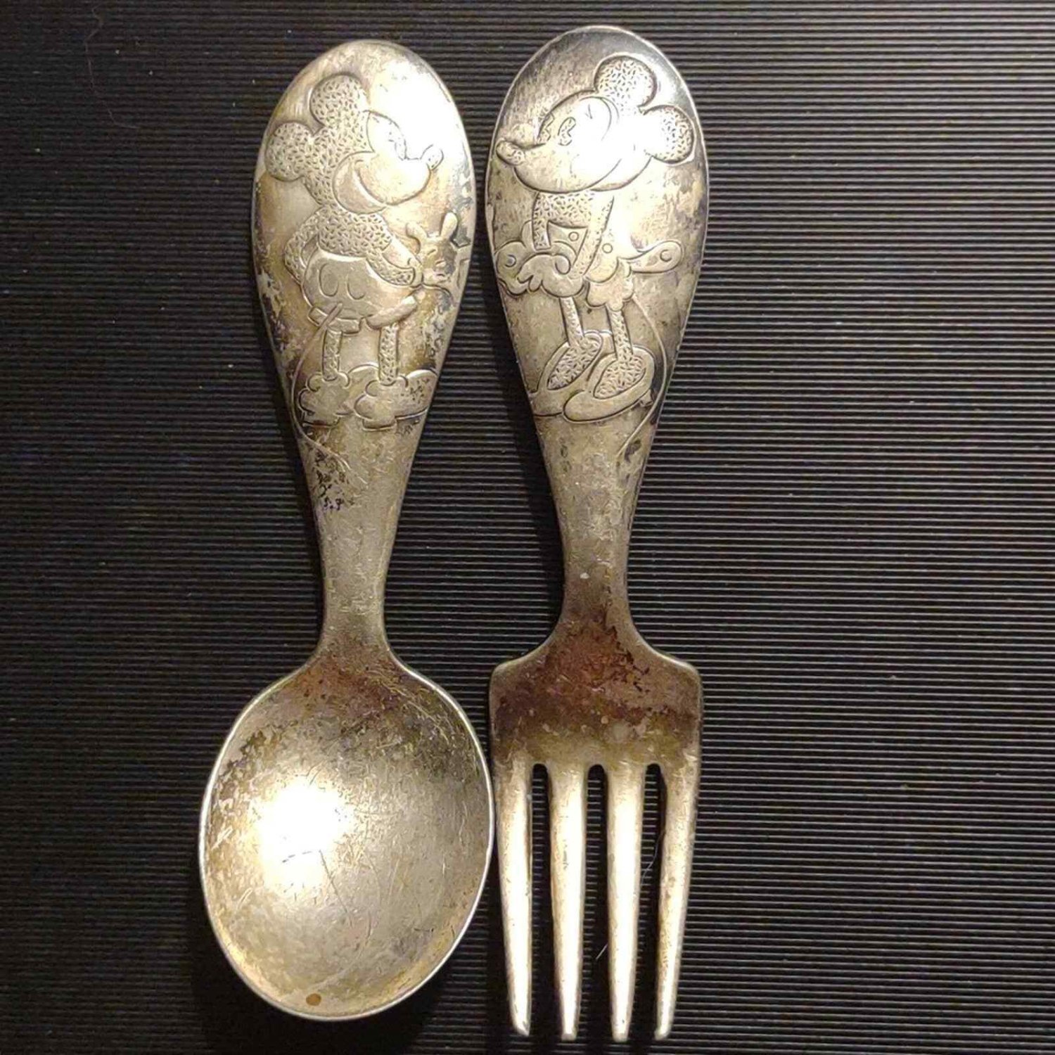 Very RARE! DISNEY'S Mickey and Minnie fork and spoon set late 40s early 50s