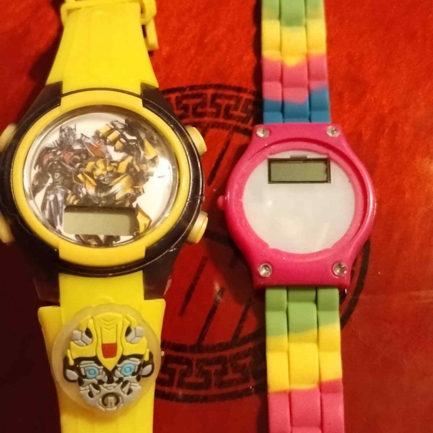 Beautiful vintage transformers yellow digital watch and rainbow digital ...