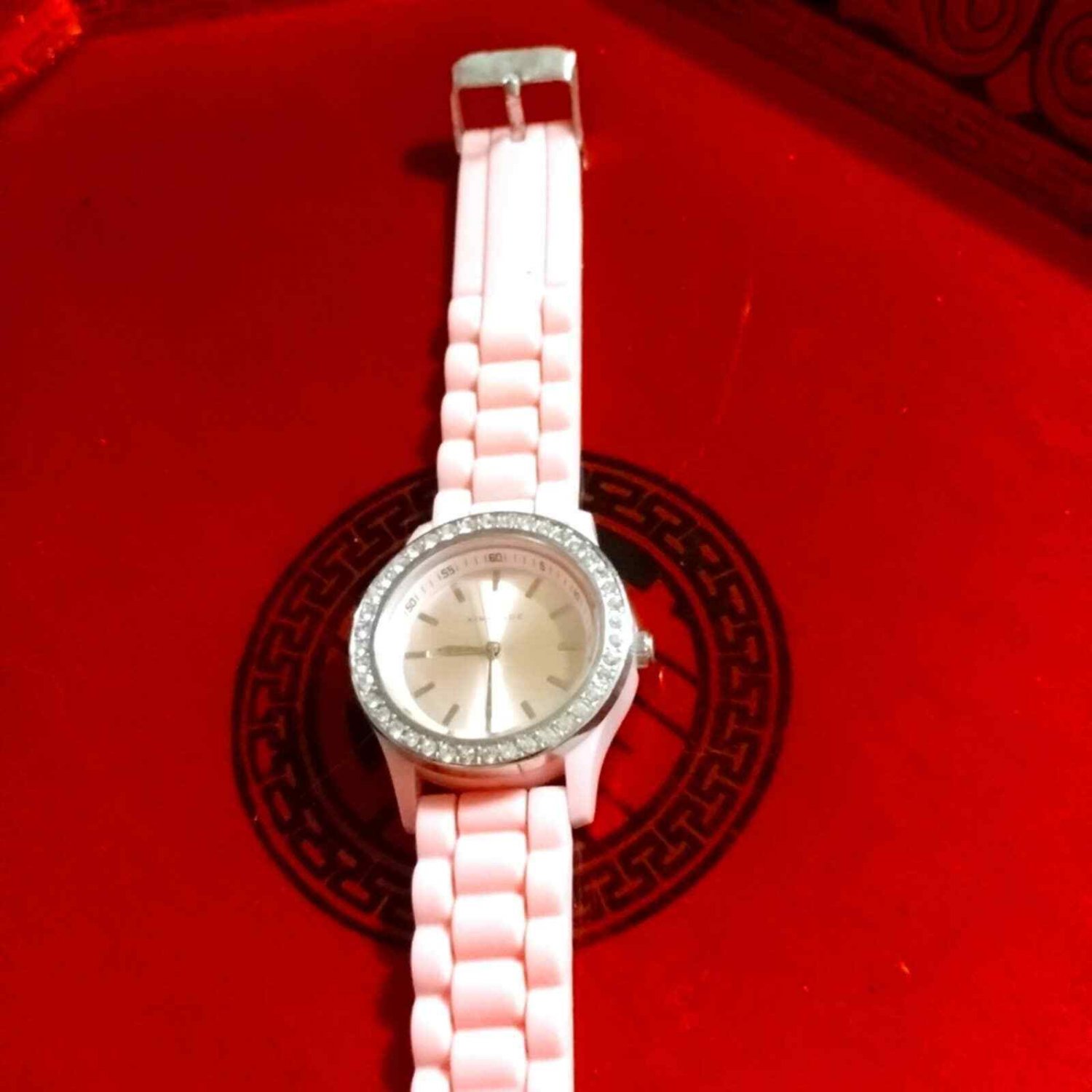 Kim and Jade NWOT ladies pink silicone watch with rhinestones/very ...