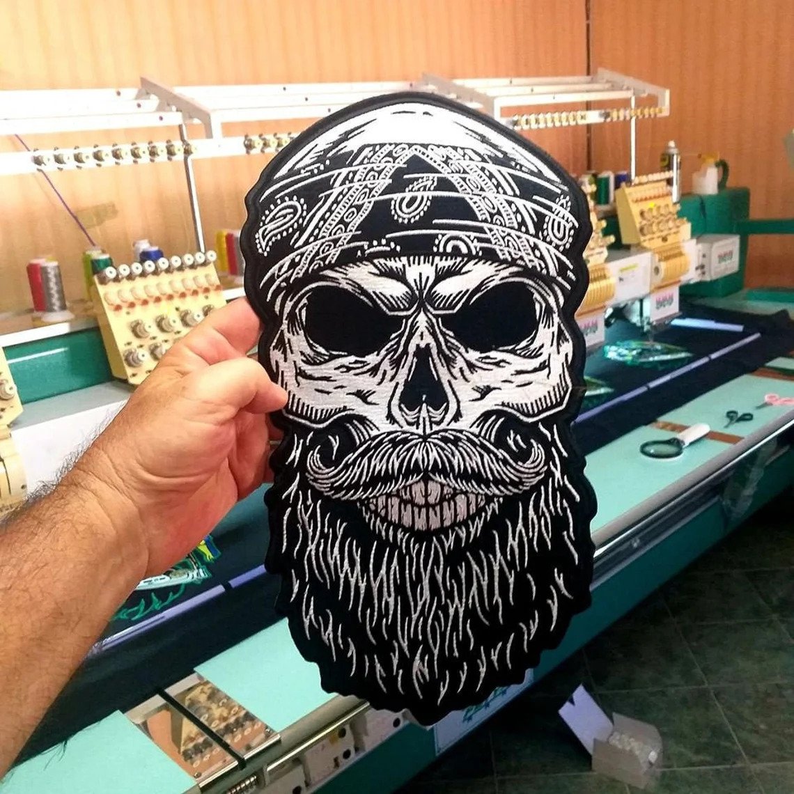 Skull Bandana Large Back Patch for Custom Biker Vest