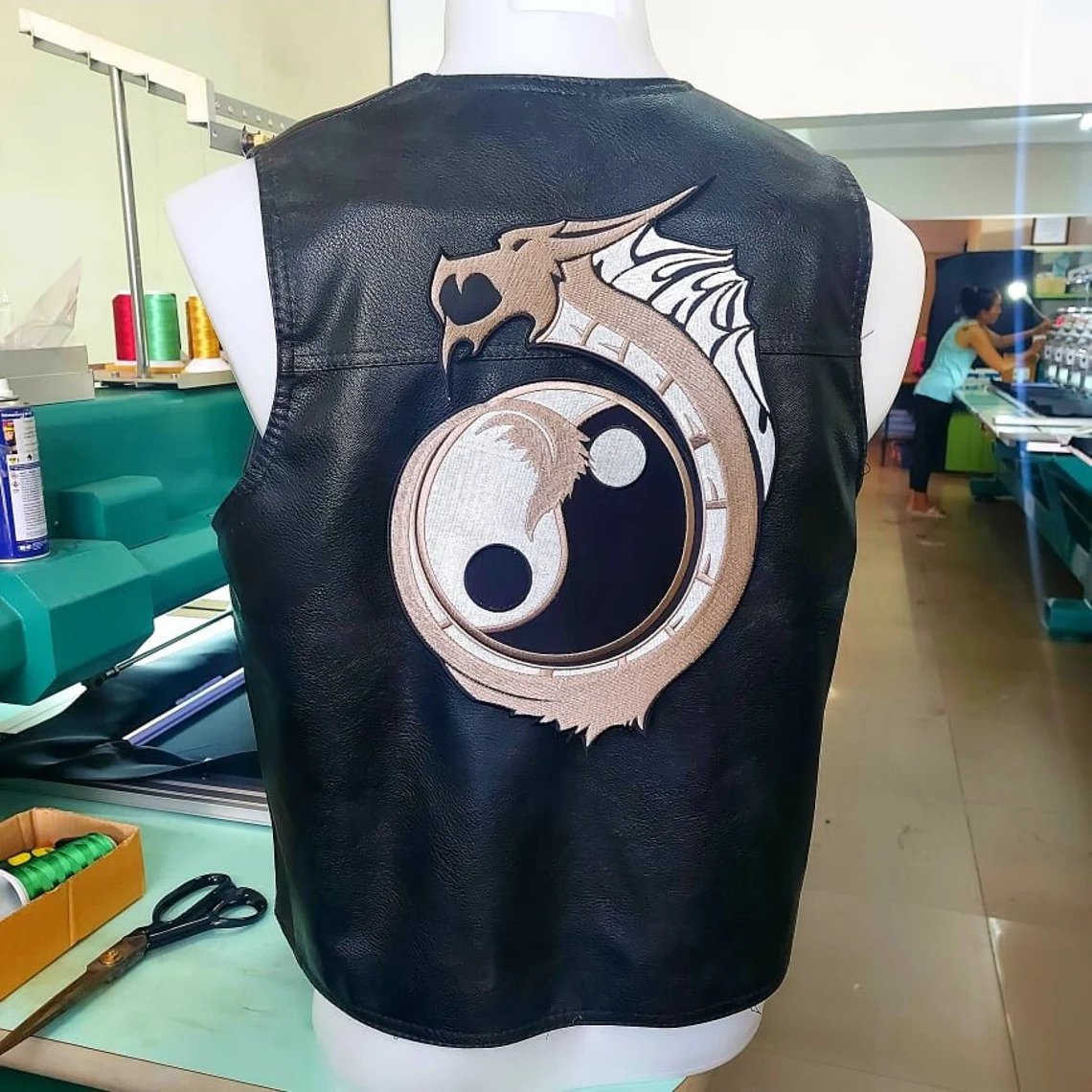 Yin Yang Dragon Large Back Patch for Biker Vest