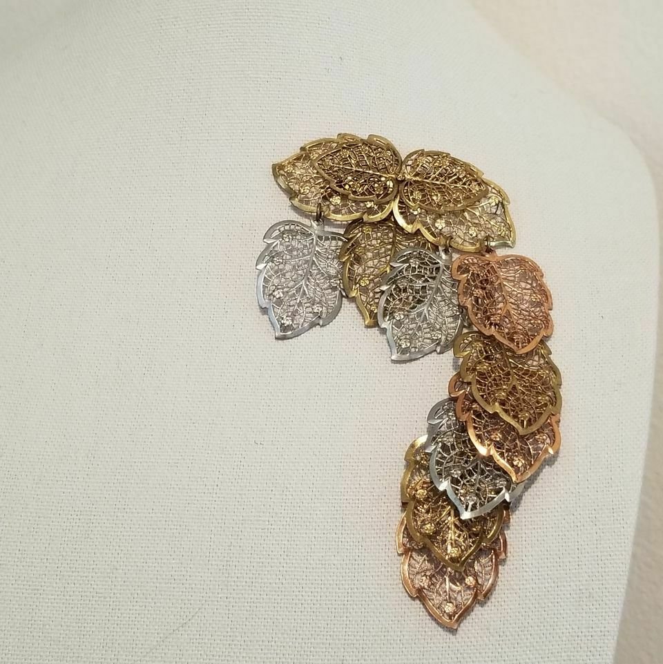 Multi-Colored Cascading Leaf Brooch