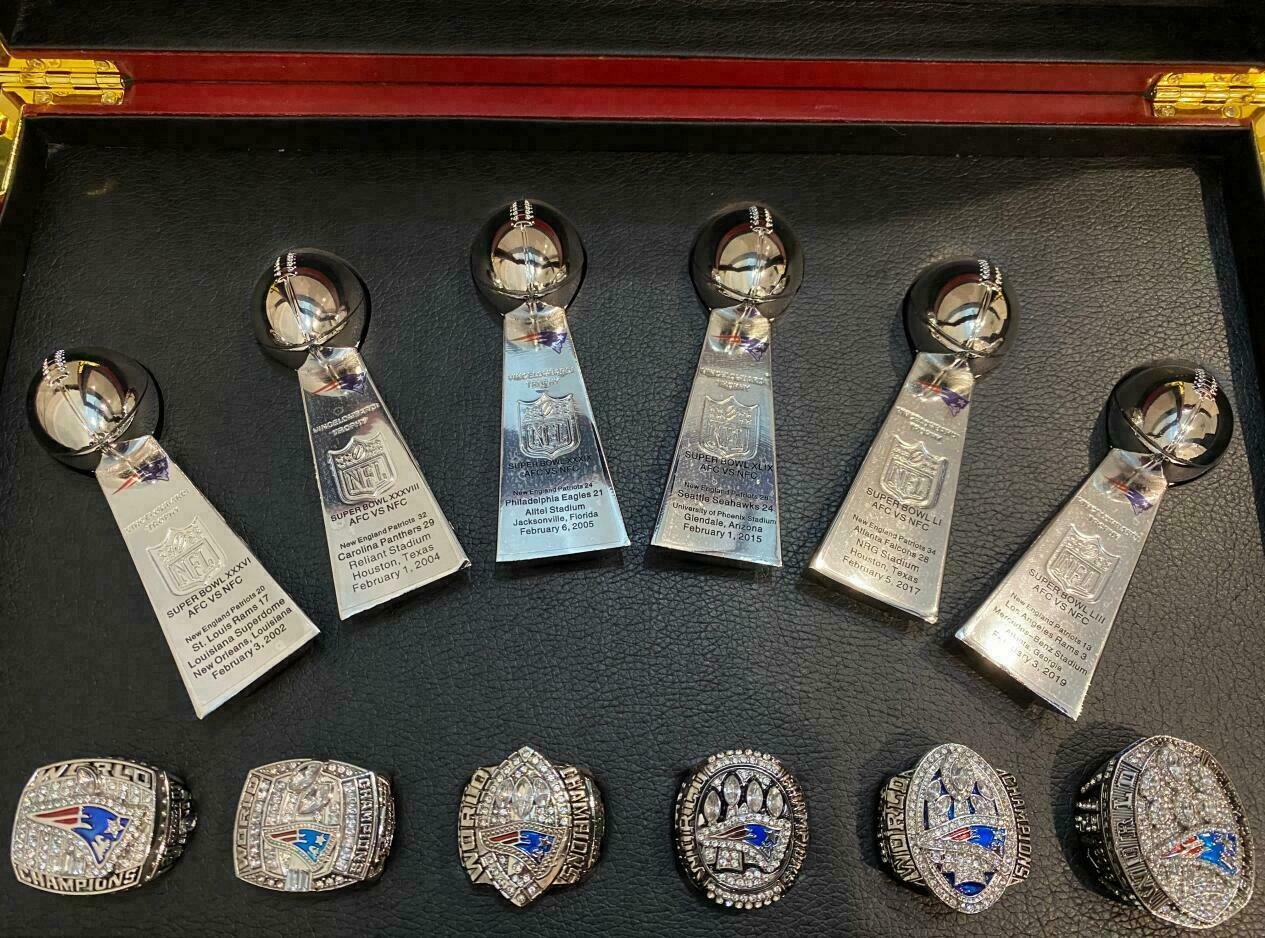 Set of 6 Ring and 6 Trophies New England Patriots Super Bowl ...