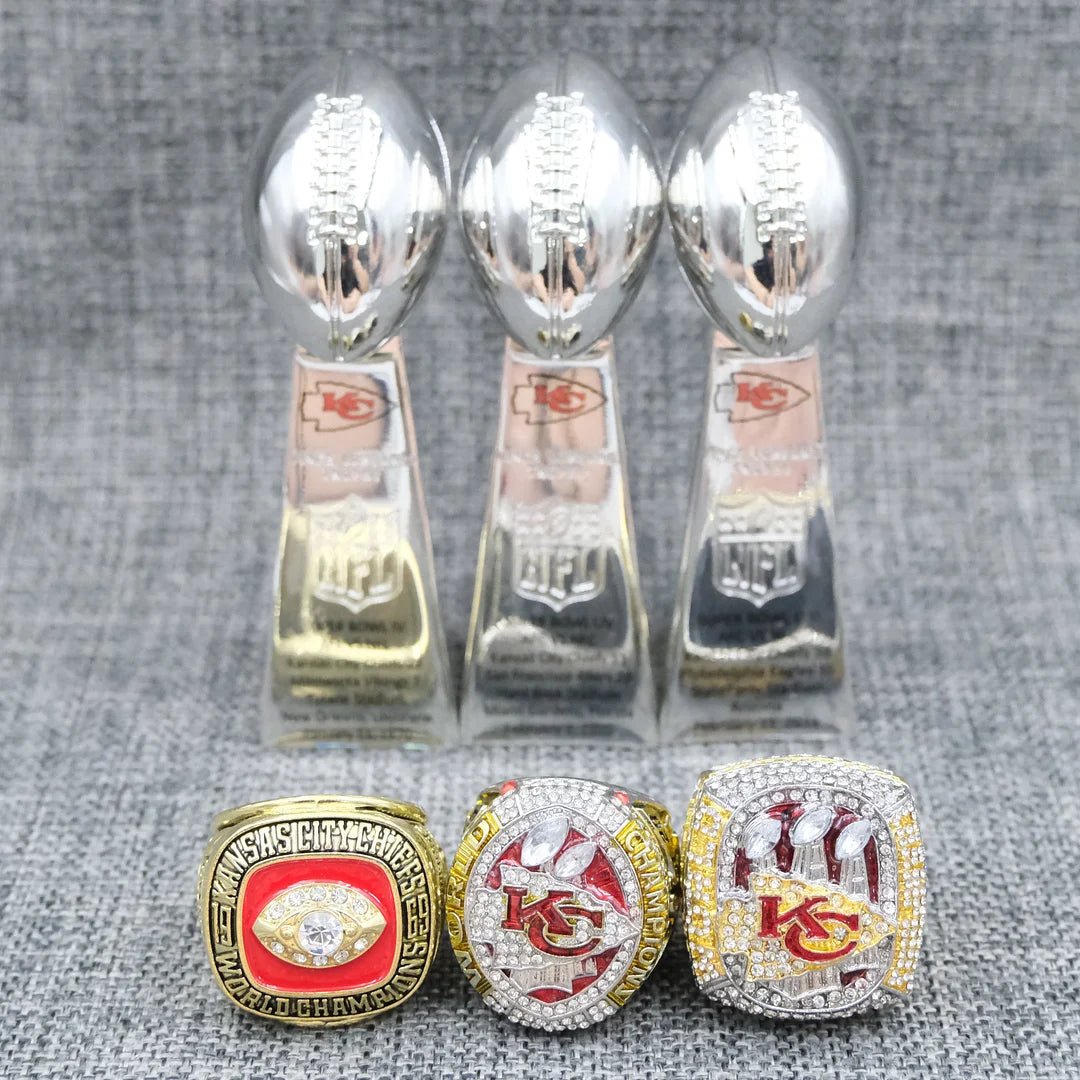 1969/2019/2022 Kansas City Chiefs Championship Rings + Trophies Gift Set