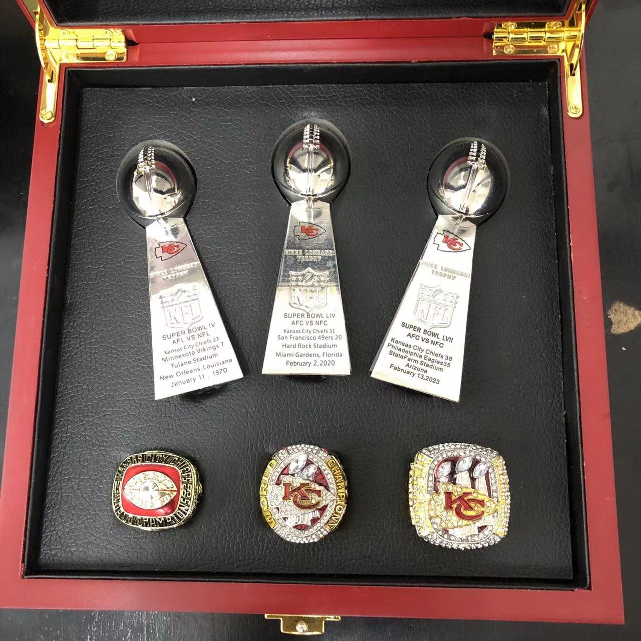 1969/2019/2022 Kansas City Chiefs Championship Rings + Trophies Gift Set