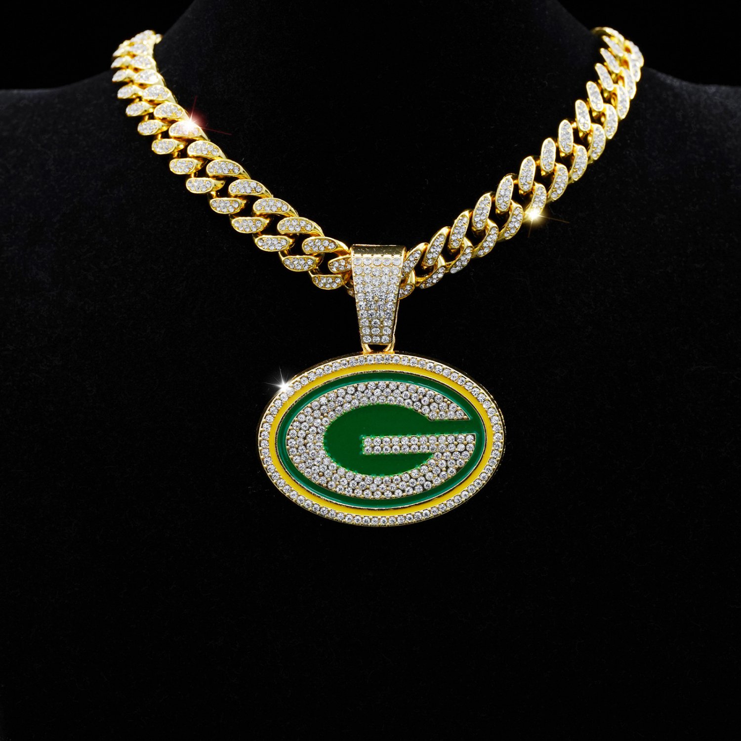 Green Bay Packers NFL Silver & Gold Pendant With Cuban Chain 20 inch