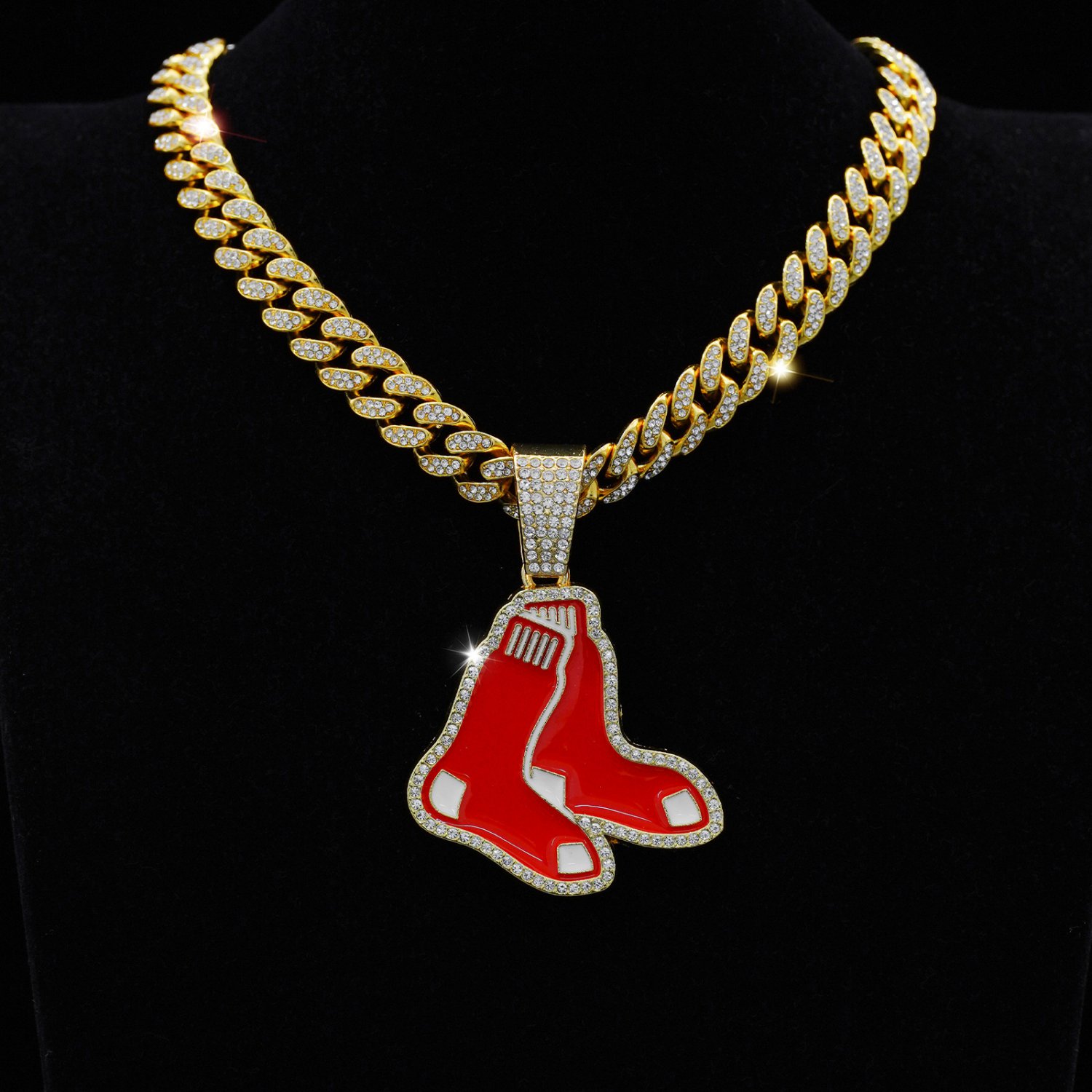 Boston Red Sox Necklace MLB Silver & Gold Pendant With Cuban Chain 20 inch