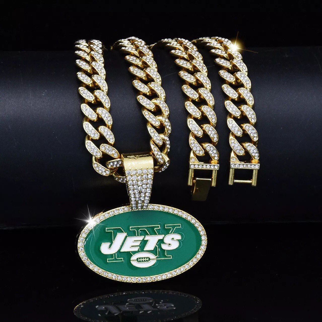 NEW YORK JETS NFL Silver & Gold Pendant With Cuban Chain 20 inch