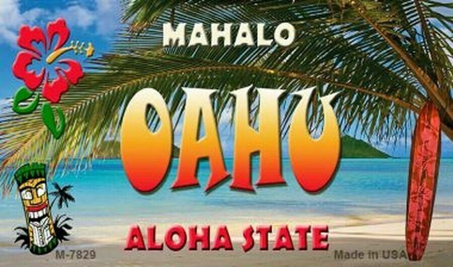 Oahu Hawaii Mahalo State Background Metal Magnet