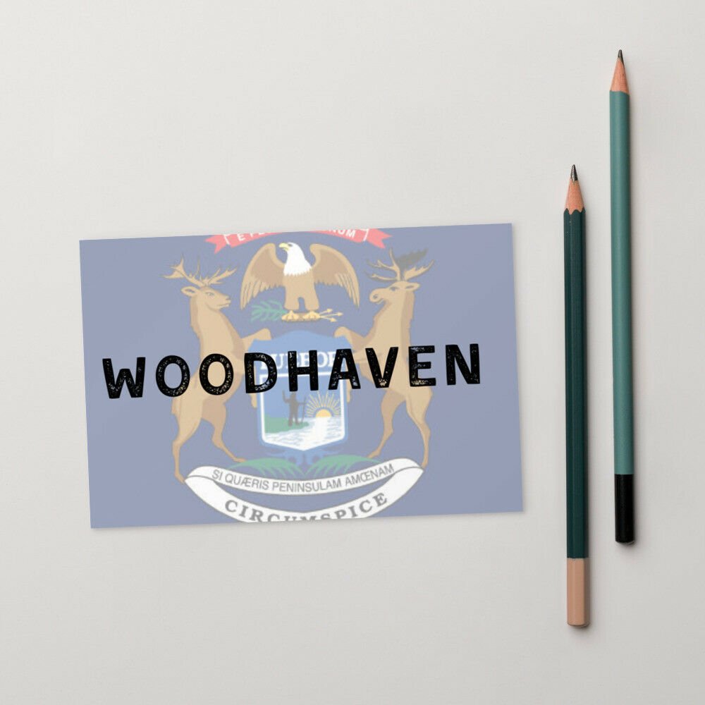 Woodhaven Michigan State Flag background Standard Postcard