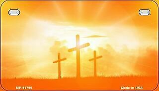 Three Crosses Sunset Novelty Motorcycle Plate