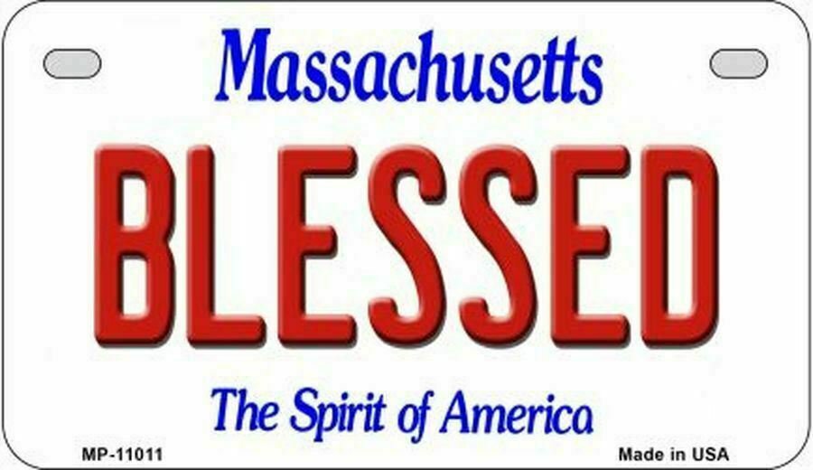 Blessed Massachusetts State Background Novelty Motorcycle Plate