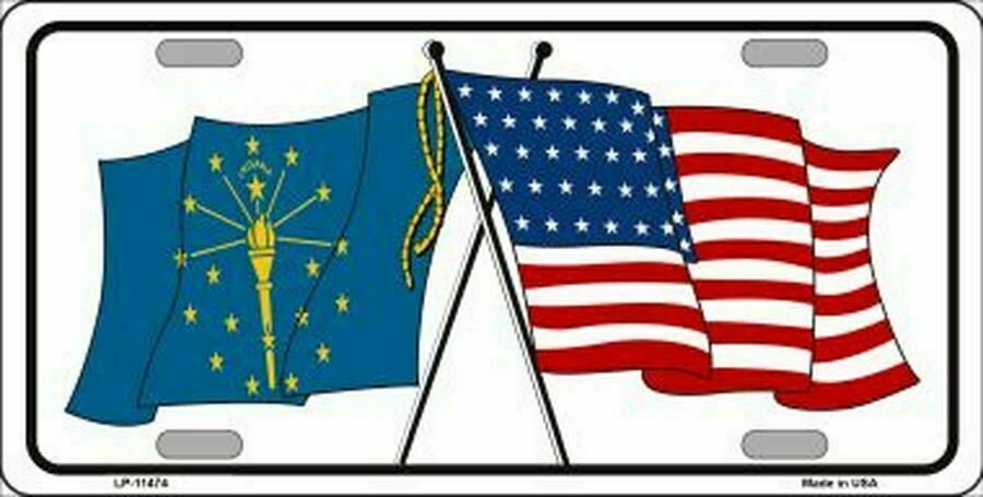 Indiana United States Crossed Flags Novelty License Plate