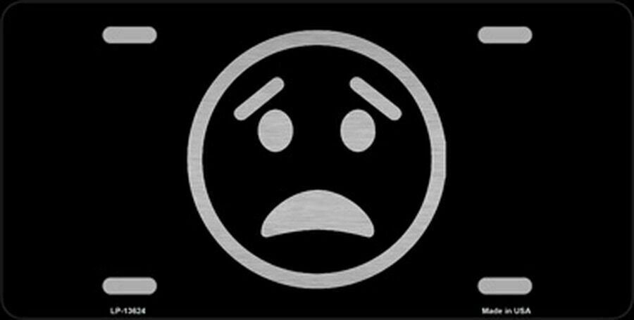 Worried Emoji Black Background Novelty License Plate