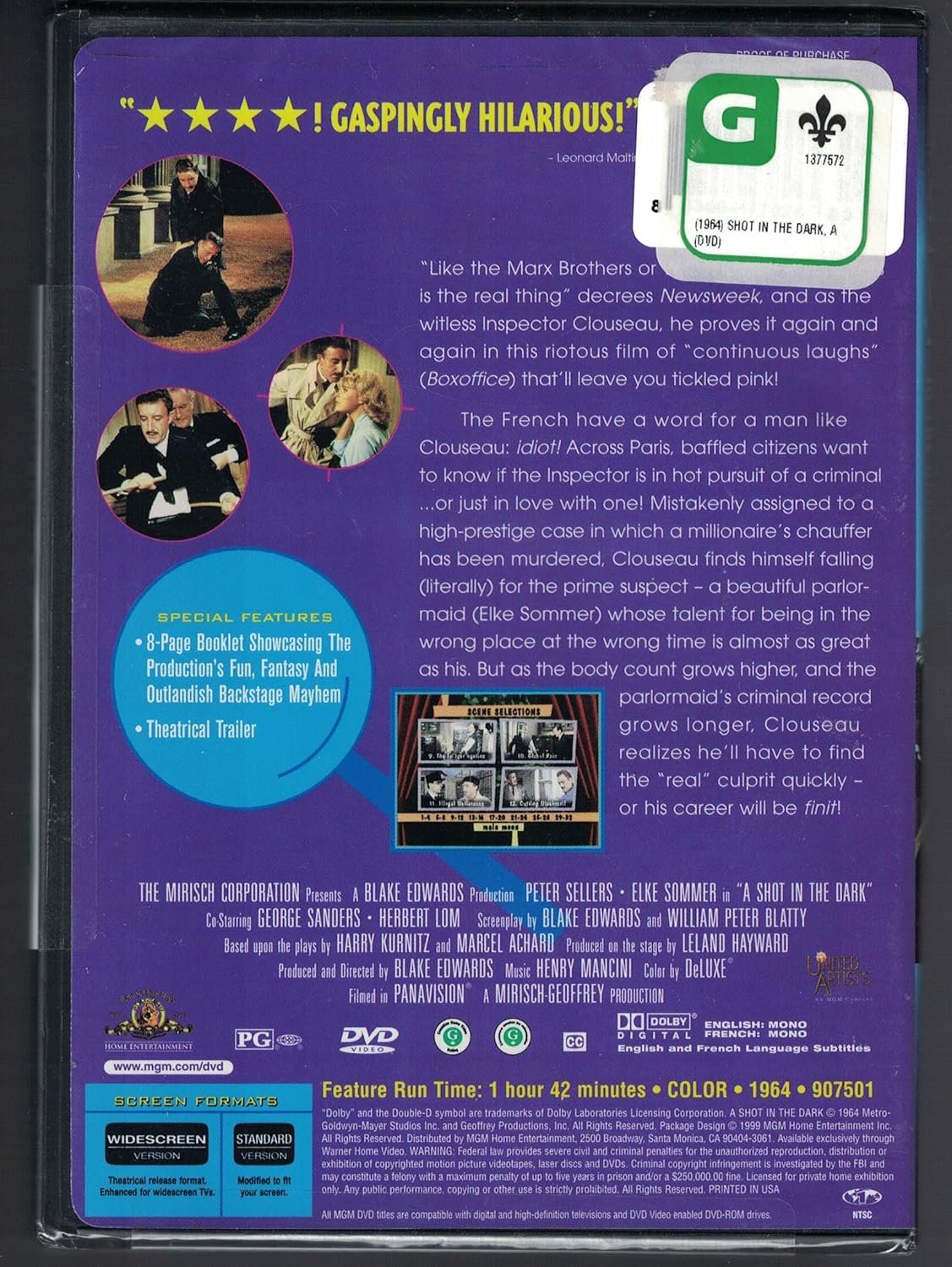 a shot in the dark - peter sellers DVD NTSC 2001 MGM region 1 102 ...