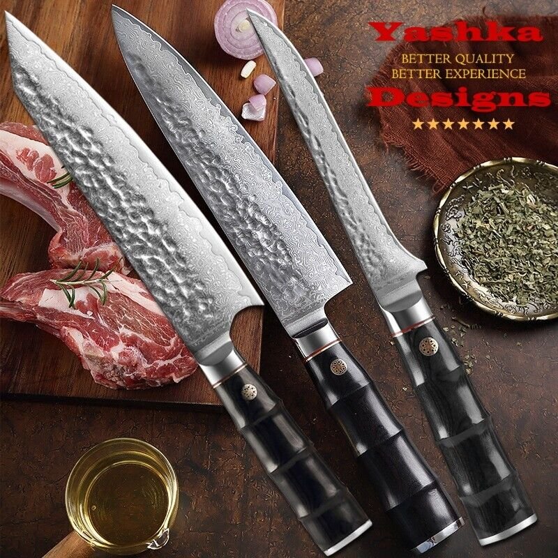3-Piece Japanese Chef Knife Set Gyuto Kiritsuke Boning Kitchen Knives ...