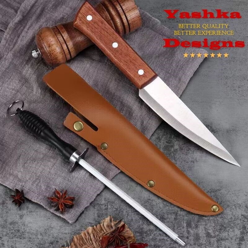 Chef Knife Set Boning Knife Scabbard Sharpening Rod Home Kitchen Travel ...