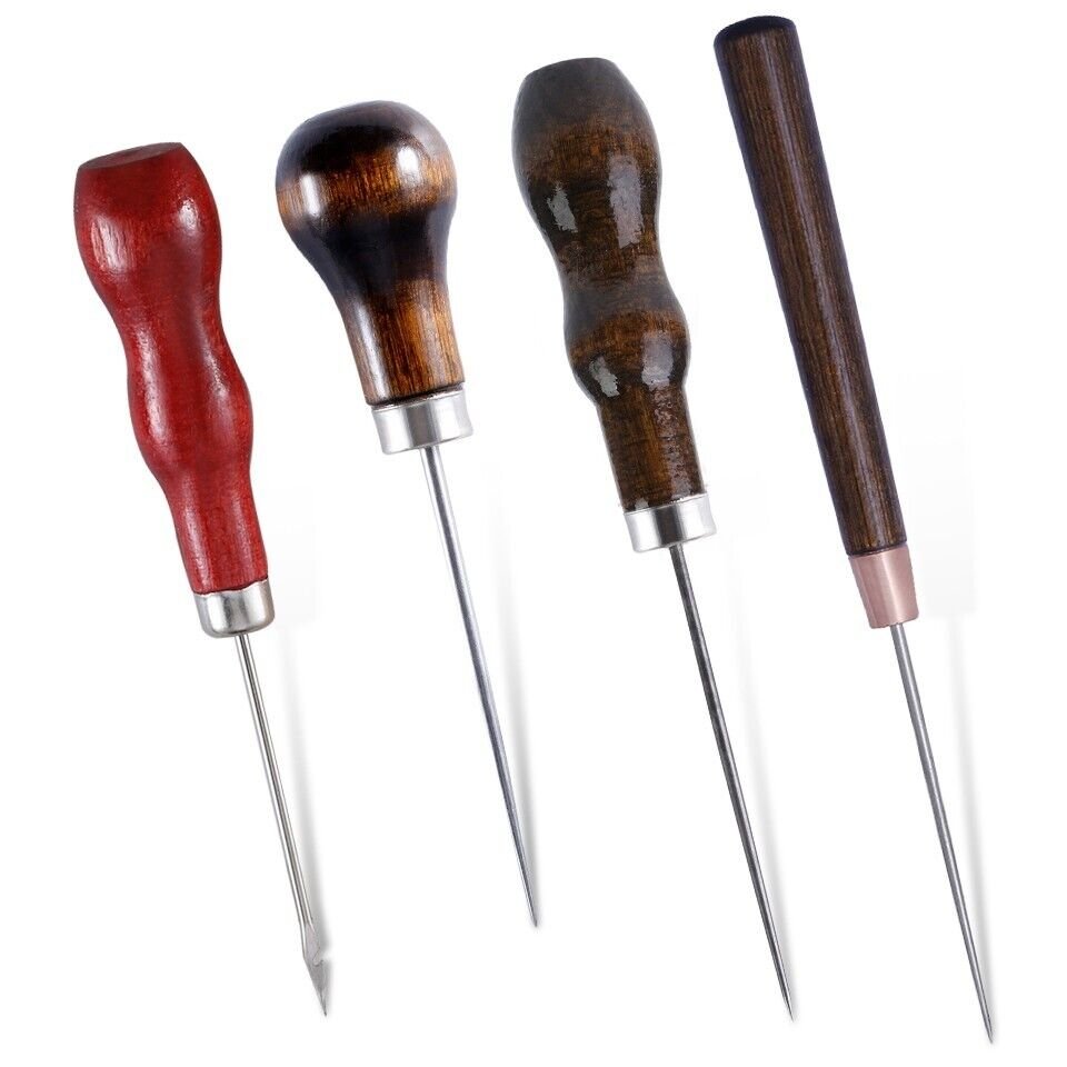 4 PCS Sewing Awl Set Scratch Awl Leather Pouch Hole DIY Shoes Repair ...