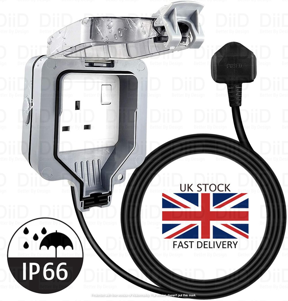 Outdoor single plug socket IP66 rated waterproof and stormproof