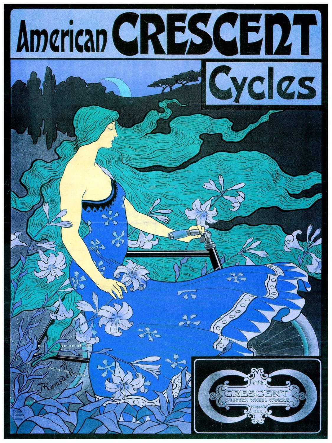 3046.American Crescent Cycles antique Poster.Home bedroom decor ...