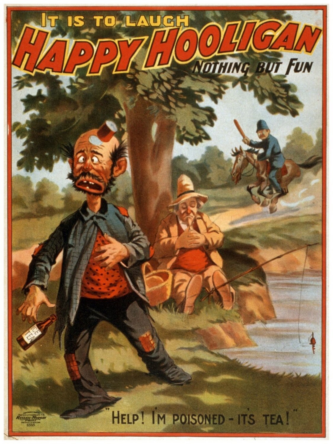 2715.Happy Hooligan.Help I'm poisoned- it's tea!Poster.Victorian comic Art