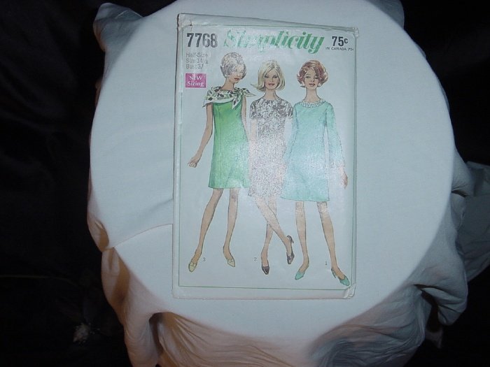 Simplicity Pattern 7768 Size 14 1/2 bust 17 1/2 dress pattern 1968 41