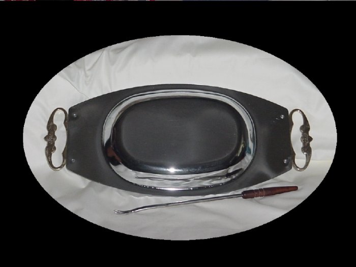 Kromex 1950s 1960s oblong silver color serving tray gold tone handles 54