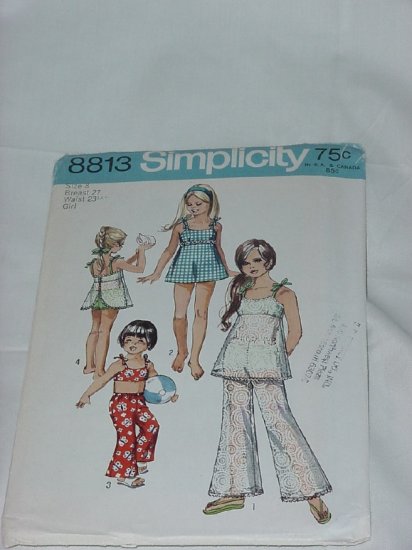 Simplicity Girls 1970 bathing suit bell bottom pants Pattern 8813 #59
