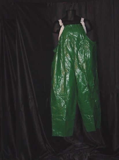 Mens Green Vinyl Bib Overalls Large Pants Straps No. 79