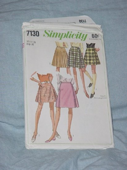 Vintage Simplicity Pattern 7130 Kilt Skirt Pattern Waist 28 Hips 38 No. 30