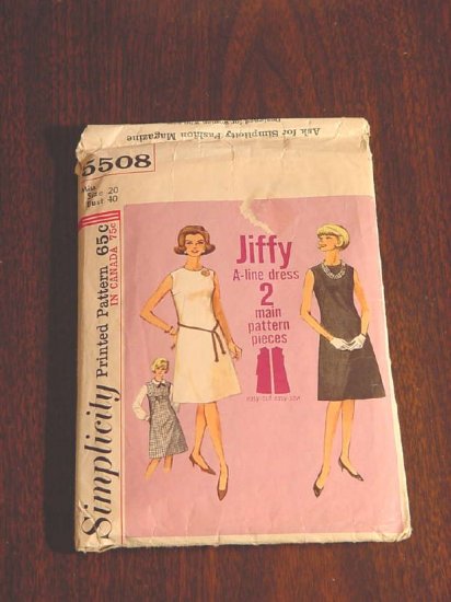 Simplicity pattern 5508 Vintage Misses Size 20 Bust 40 Jiffy A-line ...