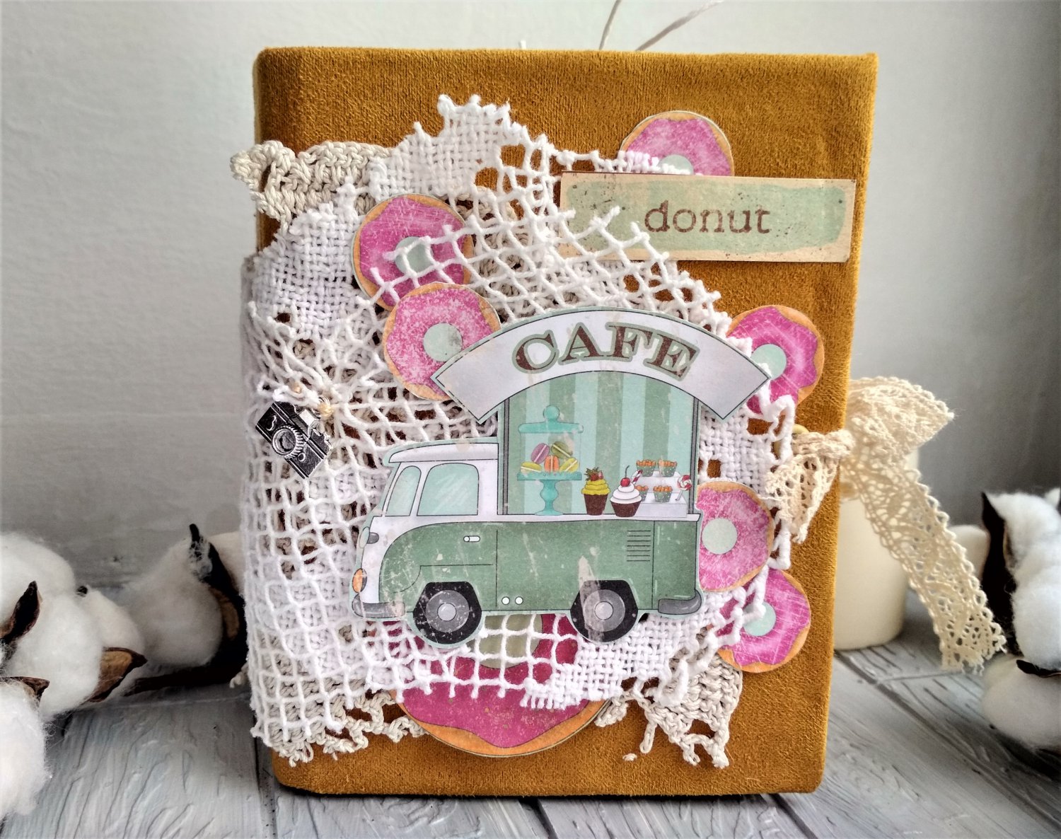 Donut junk journal complete Cafe journal handmade Thick notebook